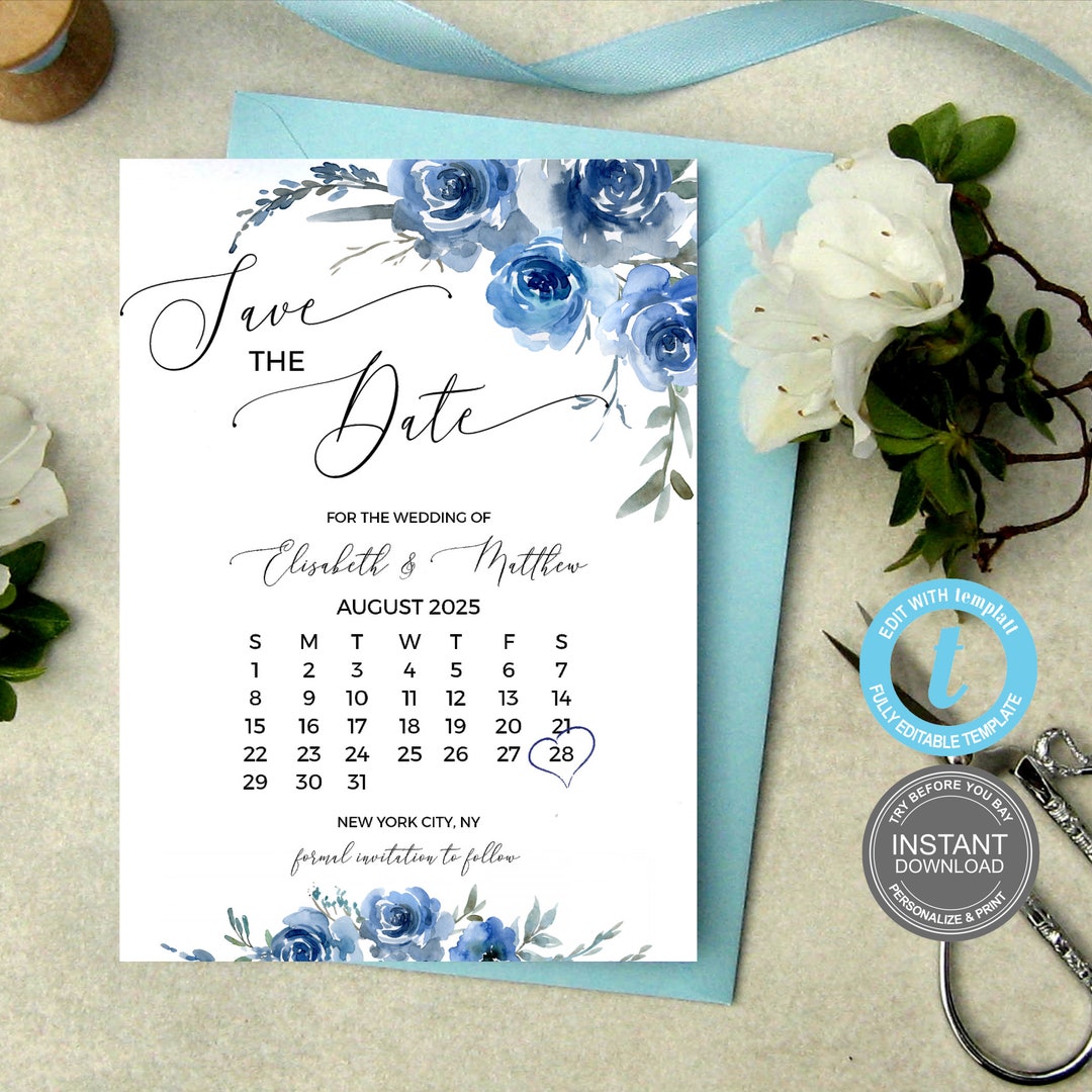 Save the Date Template, Electronic Invite, 2 Sizes 5x7