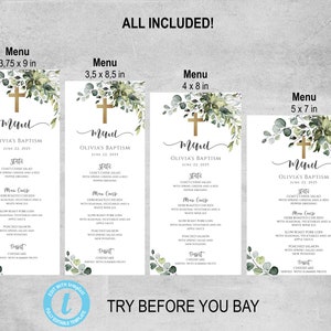 Baptism Menu Cards Template Boho Christening Menu Template - Etsy