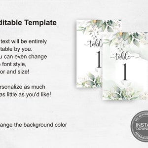 Watercolor Wedding Table Numbers, Table Number Template, Sizes 5x7 ...