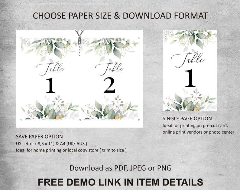 Watercolor Wedding Table Numbers Table Number Template 2 | Etsy