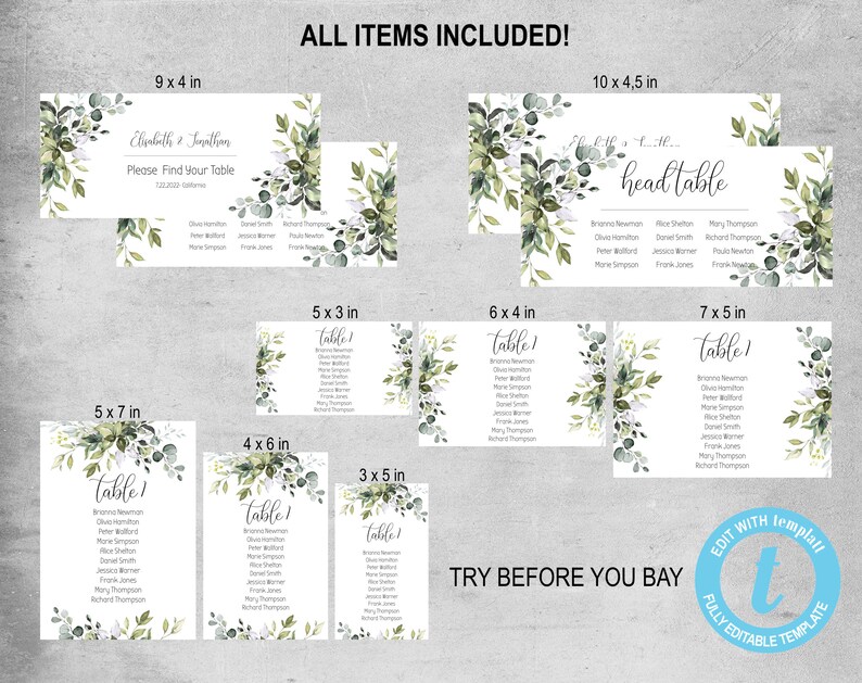 Seating Chart Cards Seating Chart Wedding Sizes 5x7 - Etsy