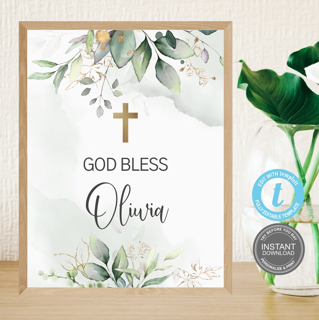 God Bless Sign Template, Welcome Sign Boy, Baptism Sign, First ...