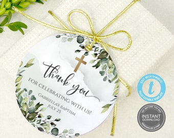Baptism Thank You Tag Template, Boho Christening Thank You Tag ...