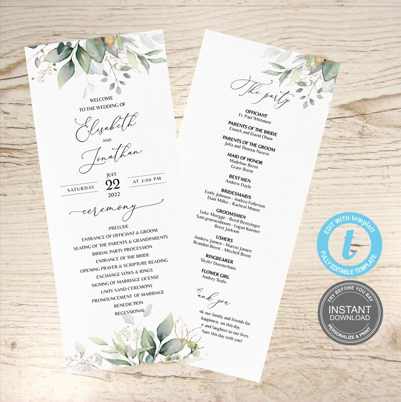 Wedding Programs Template Printable Ceremony Program - Etsy