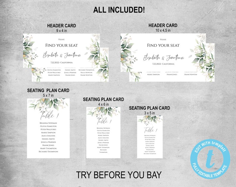 Seating Chart Cards Seating Chart Wedding Sizes 5x7 | Etsy