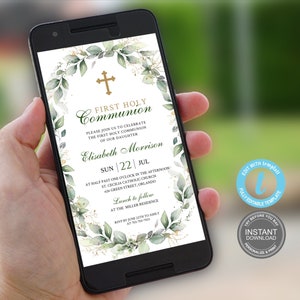Digital First Communion Invitation Template, Christening Invite ...