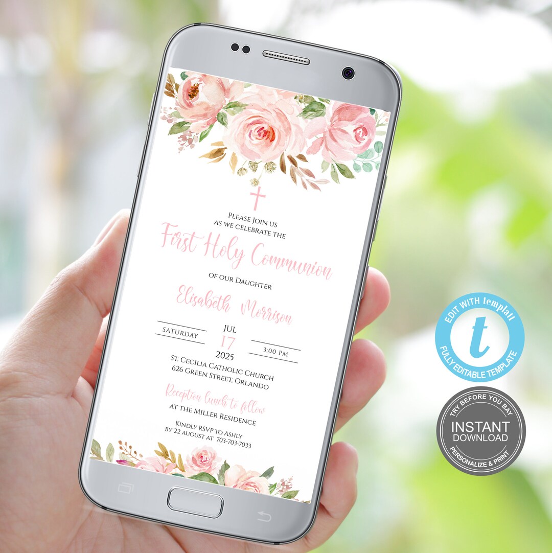 Digital First Communion Invitation Template First Communion - Etsy