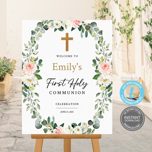 First Communion Welcome Sign Template Baptism Instant - Etsy