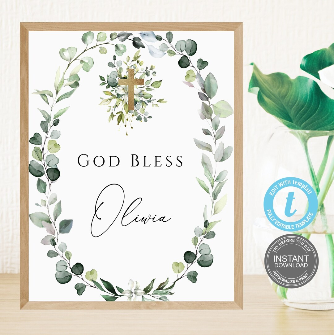 God Bless Sign Template for Boy, Sign Boy, Baptism Sign, First ...