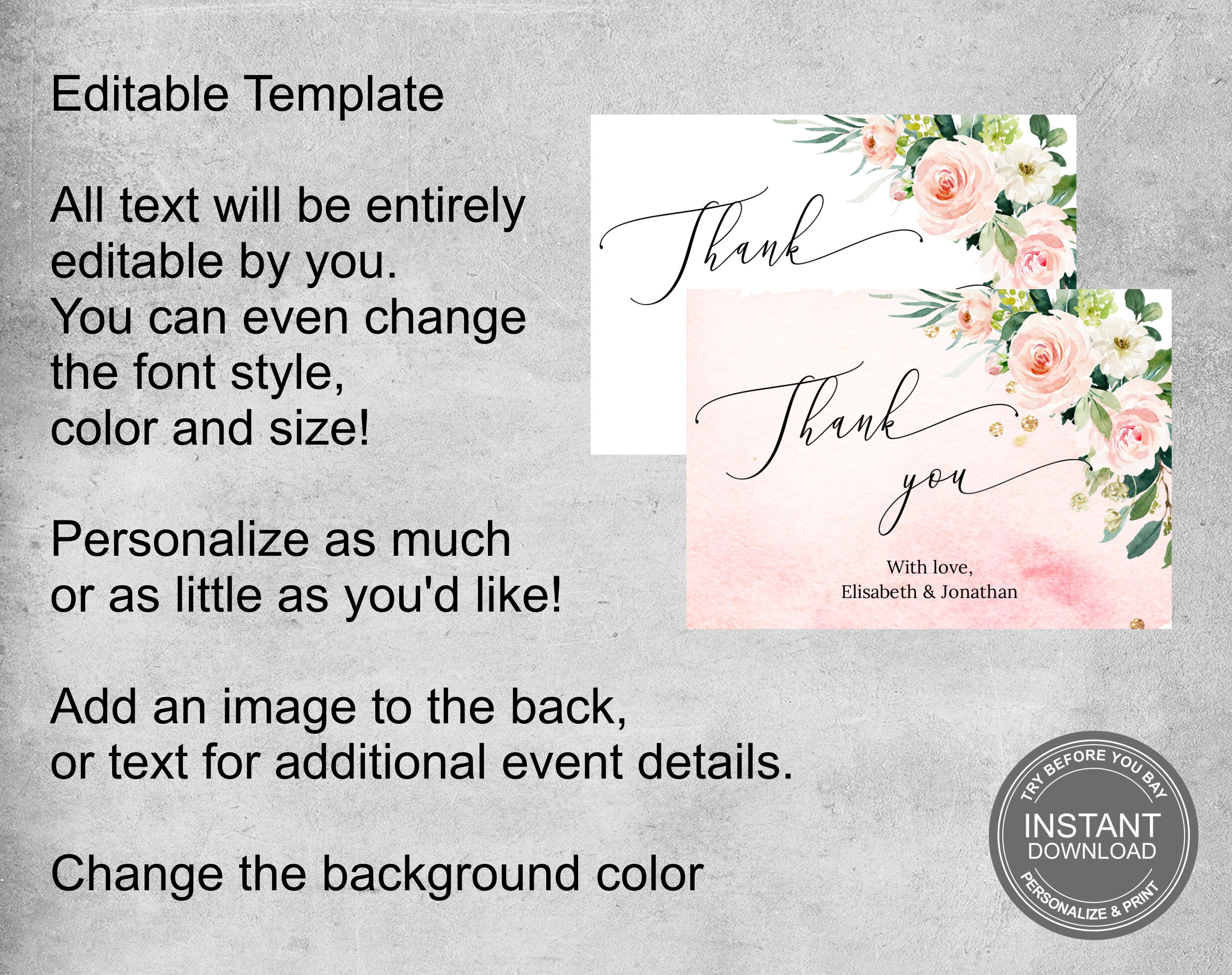 Thank You Card Template Printable Cards Editable Template - Etsy