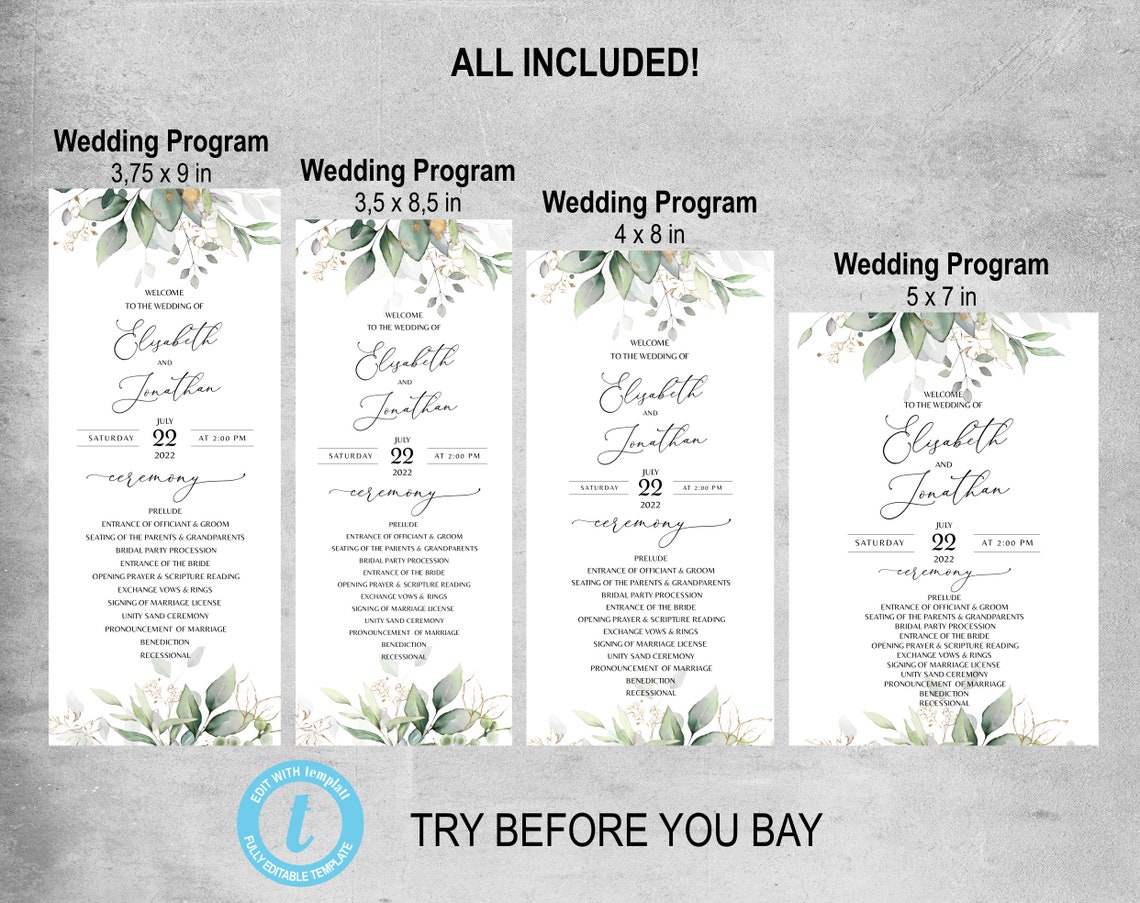 Wedding Programs Template Printable Ceremony Program | Etsy