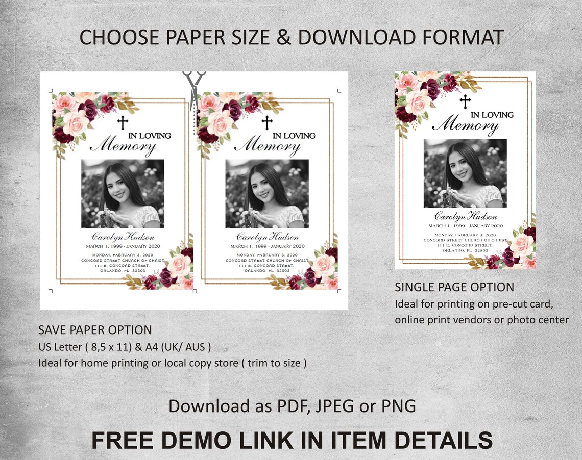 Funeral Prayer Card Printable Memorial Prayer Card Template | Etsy