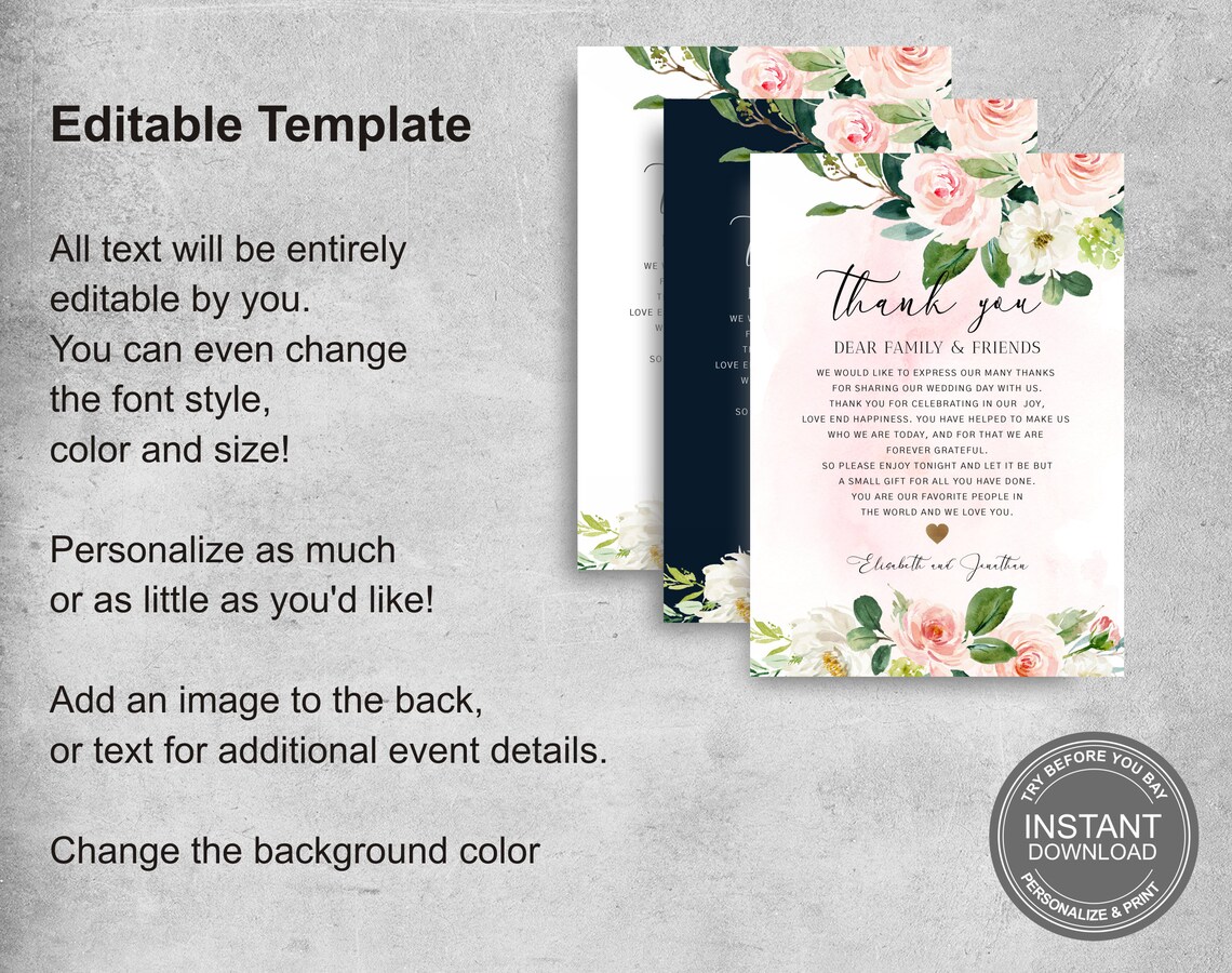 Thank You Cards Template Fully Editable Thank You Printable - Etsy