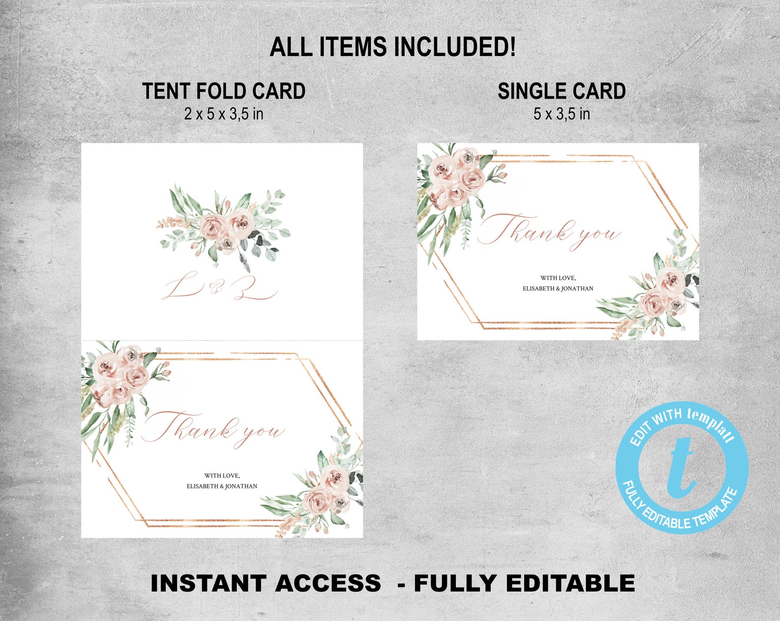 Thank You Card Template Printable Cards Editable Template - Etsy