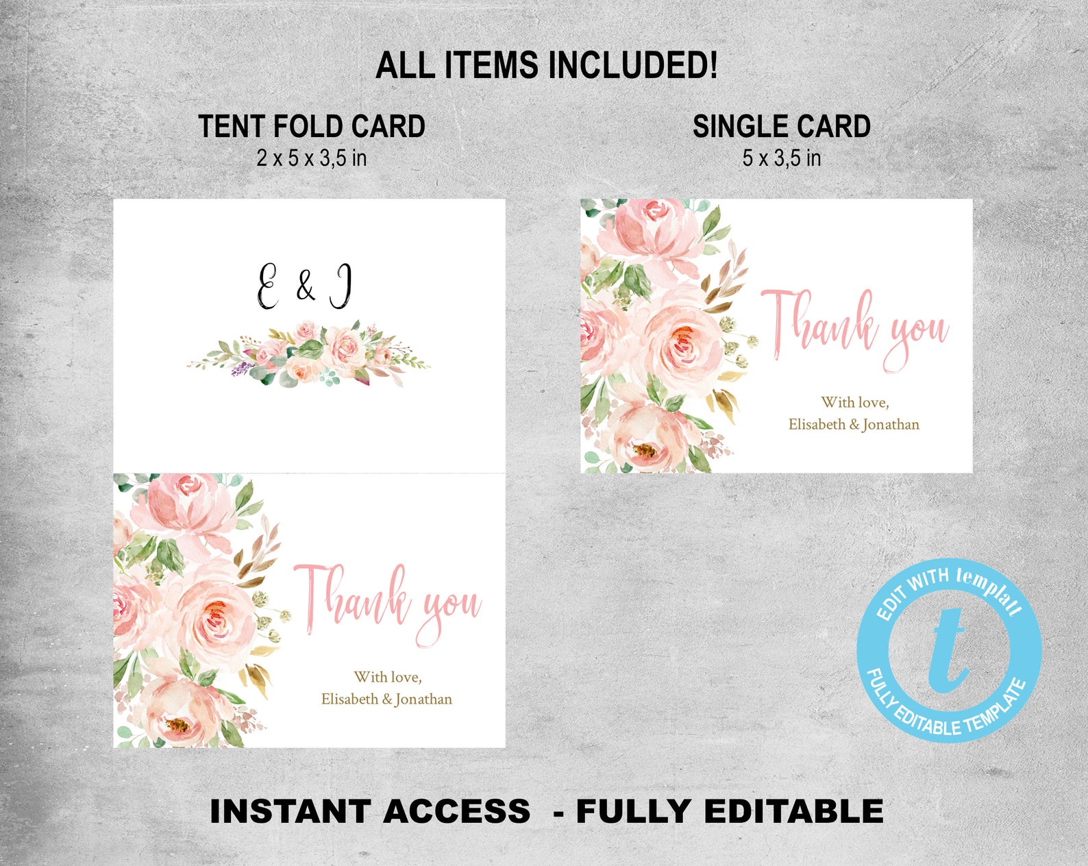 Thank You Card Template Printable Cards Editable Template - Etsy