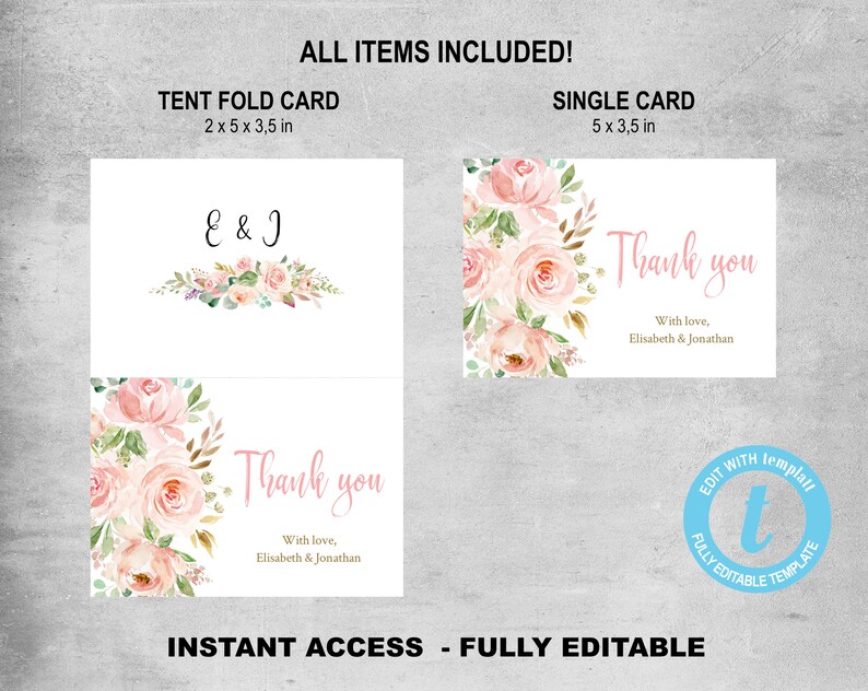 Thank You Card Template Printable Cards Editable Template | Etsy