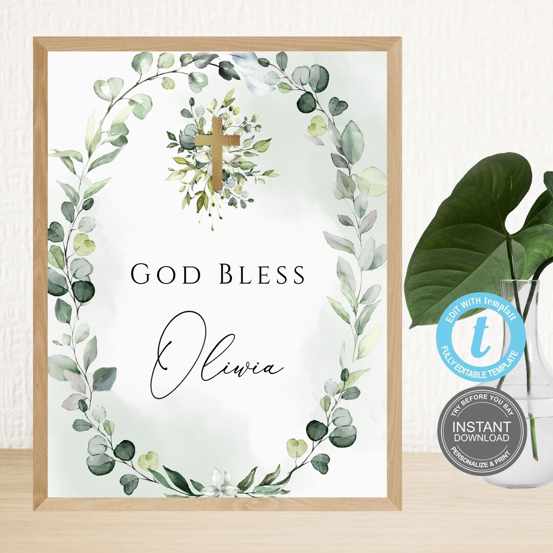 God Bless Sign Template for Boy, Sign Boy, Baptism Sign, First ...