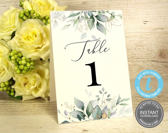 Watercolor Wedding Table Numbers Table Number Template 2 | Etsy