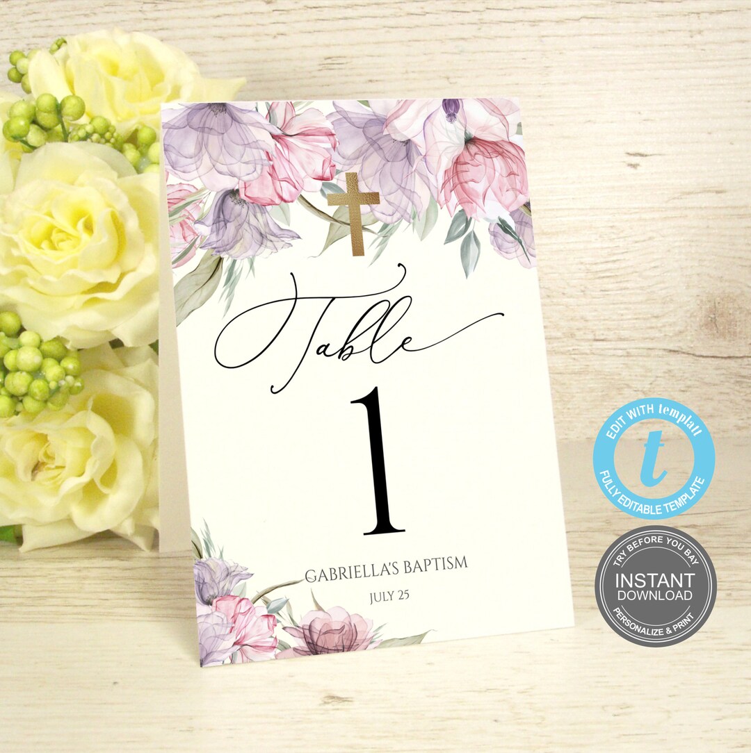 Baptism Table Numbers, Table Number Template, First Communion ...