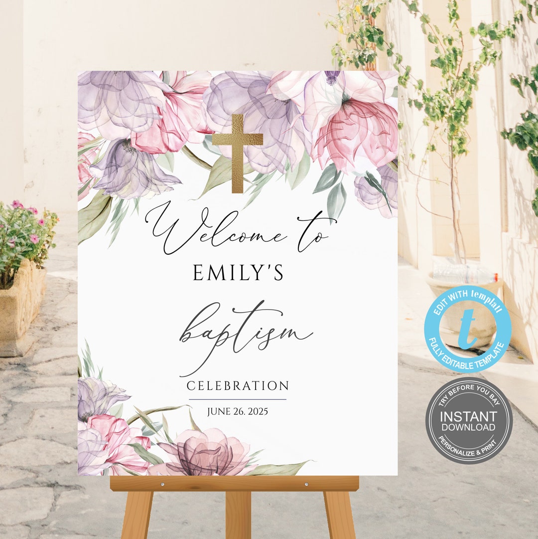 Baptism Welcome Sign Template, First Communion, Instant Download, Fully ...