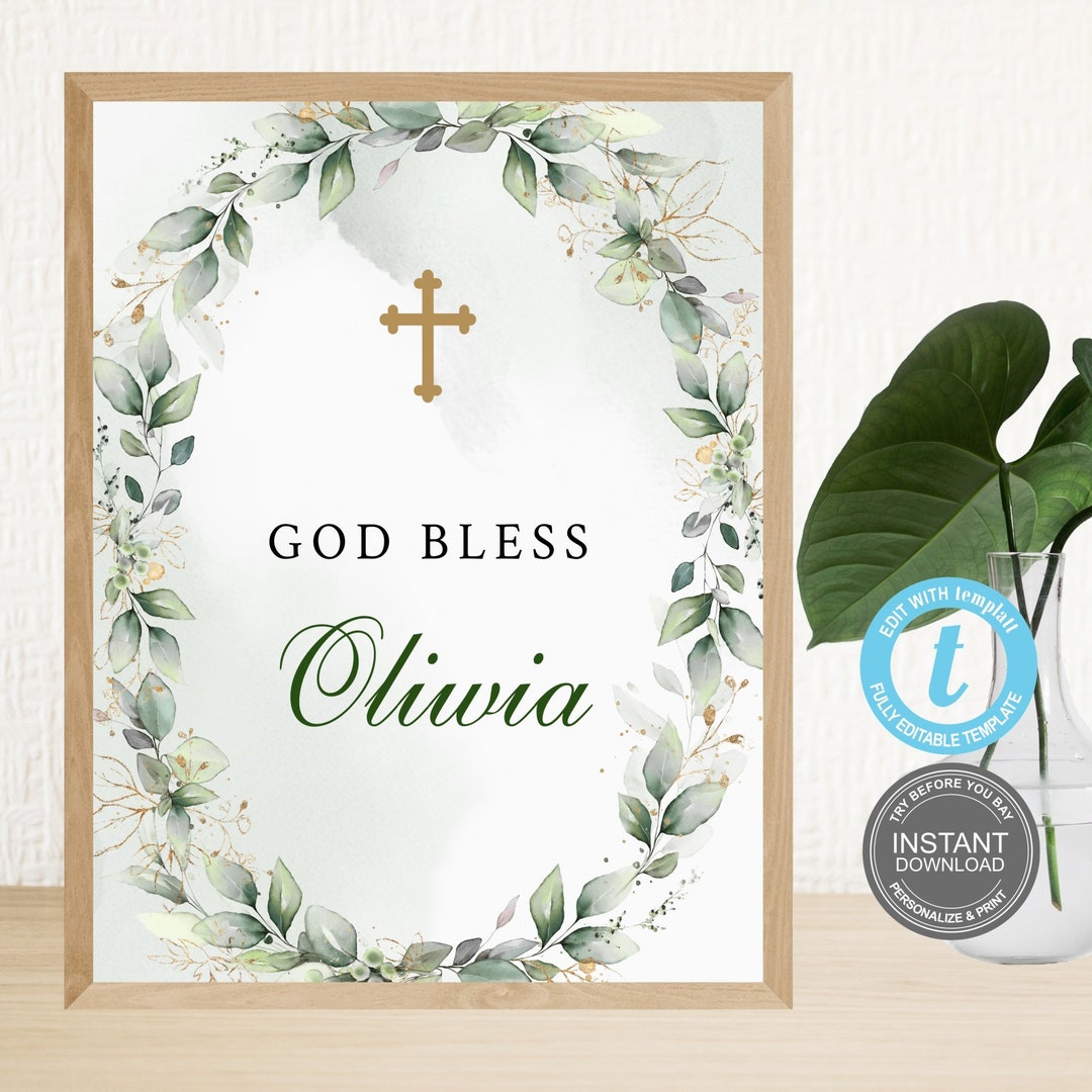God Bless Sign Template, Welcome Sign Boy, Baptism Sign, First ...