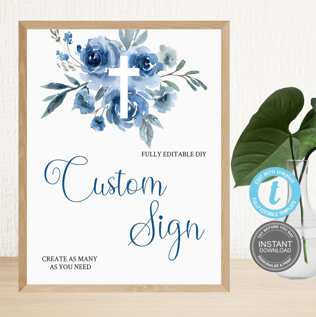 Custom Signs Template, First Communion, Baptism Custom Signs, Editable ...