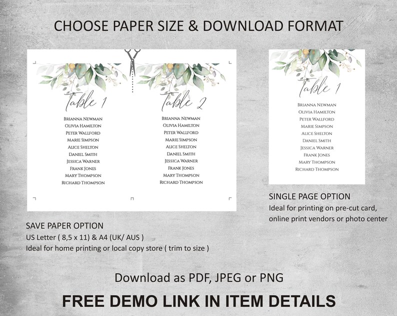 Seating Chart Cards Seating Chart Wedding Sizes 5x7 | Etsy