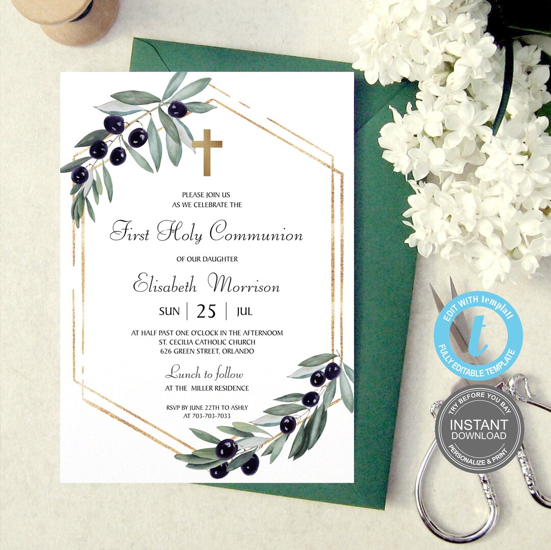 First Communion Invitation Template, Instant Download, Printable First ...