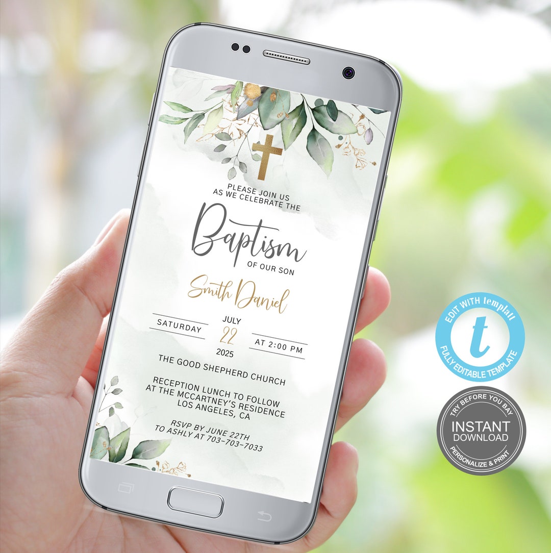 Digital Baptism Invitation Template, Christening Invite Template ...