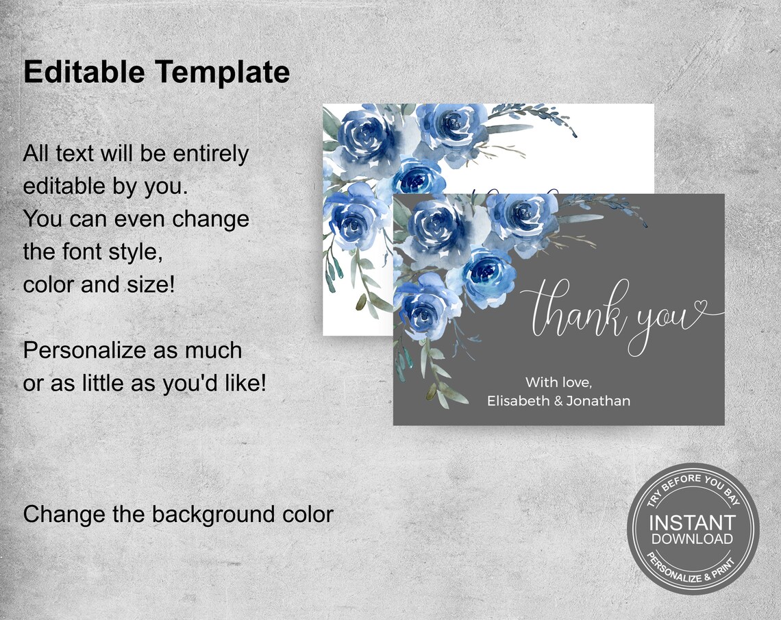 Thank You Card Template Printable Cards Editable Template | Etsy