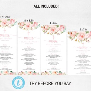 Baptism Menu Cards Template, Boho Christening Menu Template, Editable ...