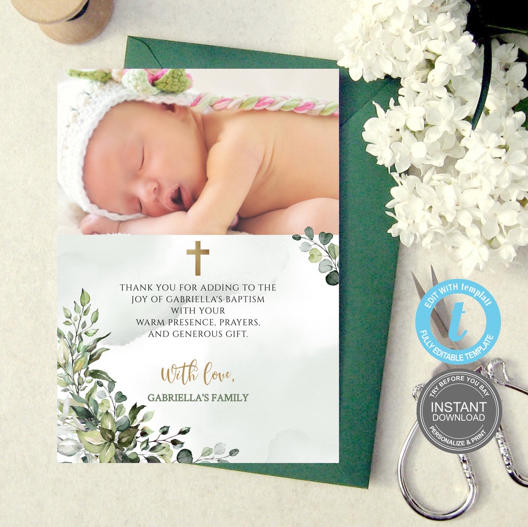 Baptism Thank You Template With Photo, First Communion, Christening ...