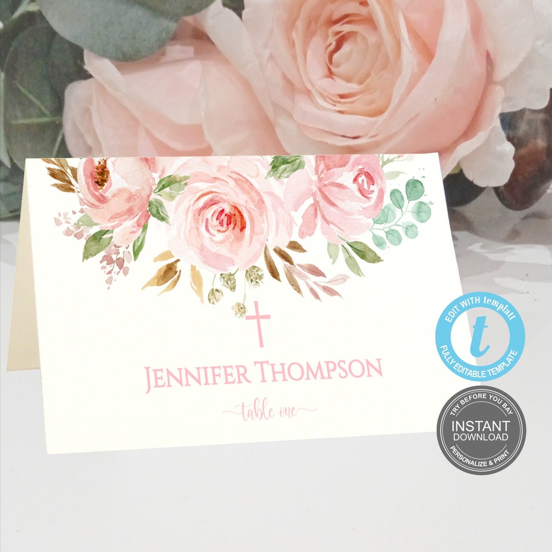 Baptism Place Card Template, Baptism Name Tags, Christening Place Card ...