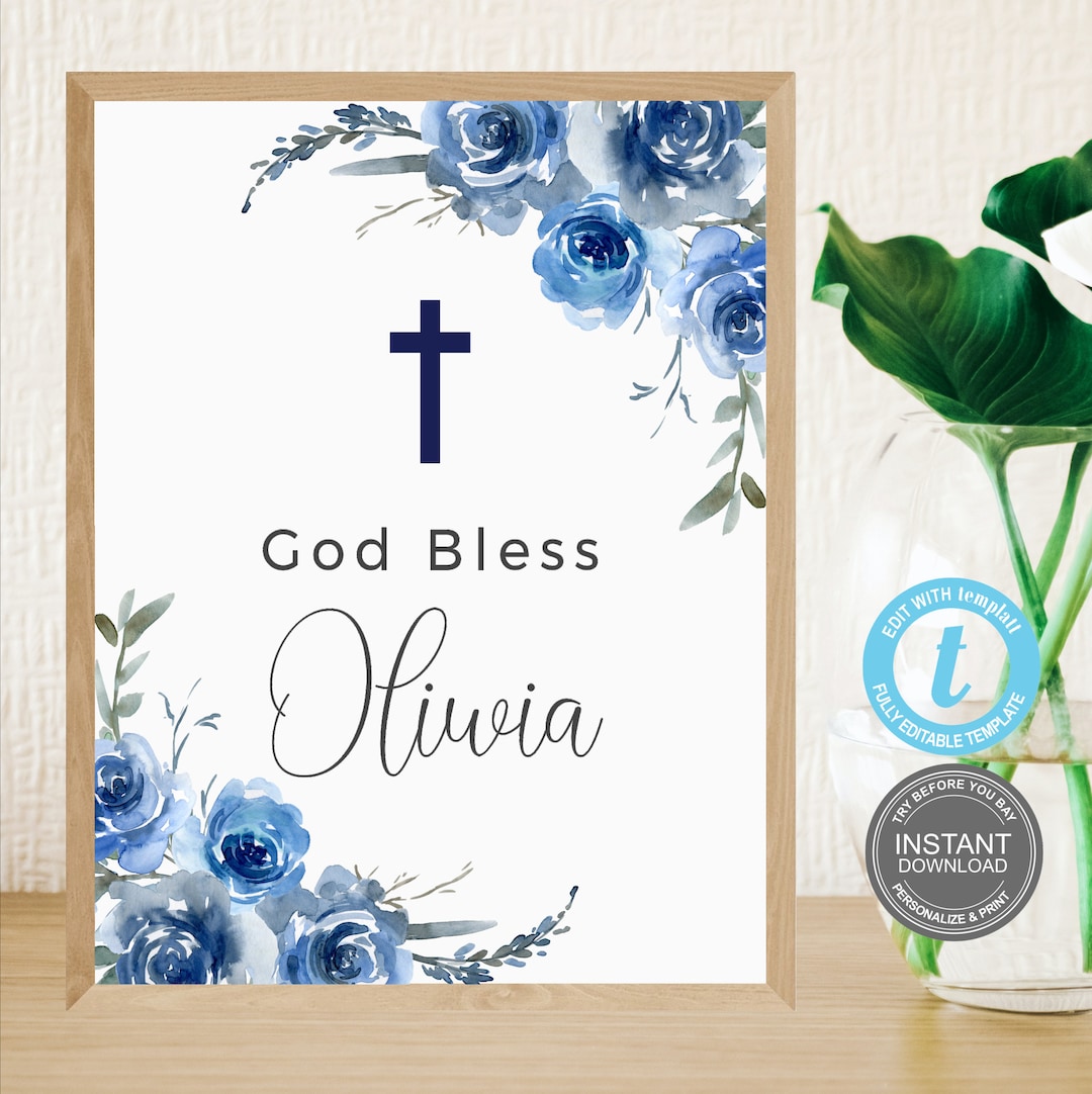 God Bless Sign Template, Welcome Sign Boy, Baptism Sign, First ...