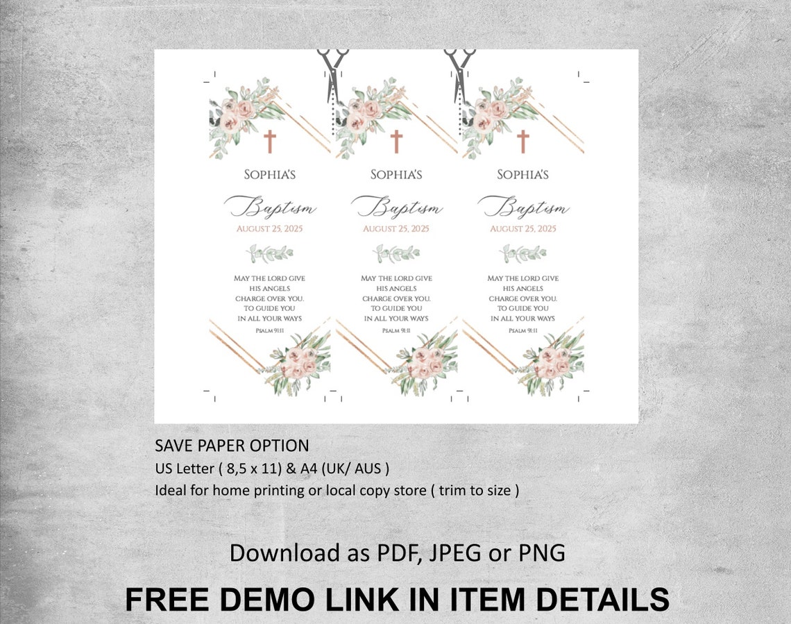 Baptism Bookmark Template Instant Download Editable Bookmark - Etsy