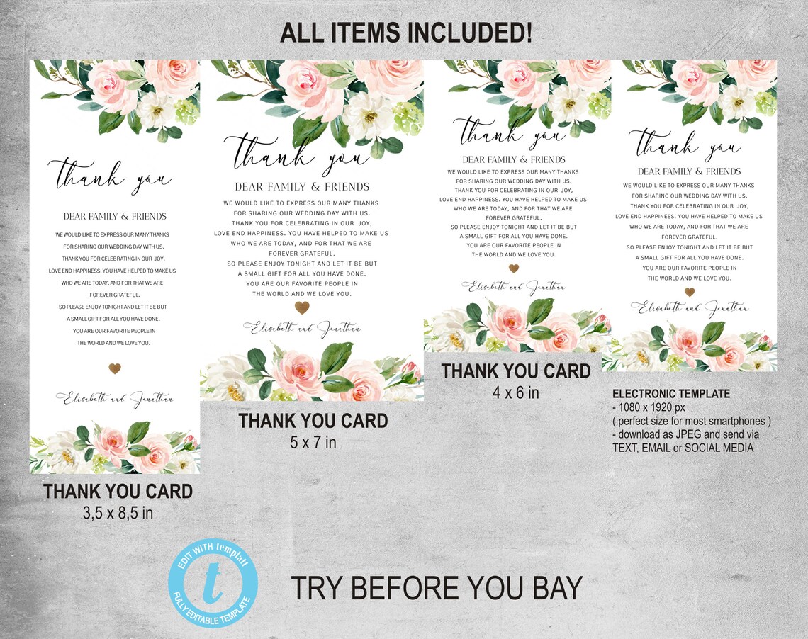 Thank You Cards Template Fully Editable Thank You Printable - Etsy