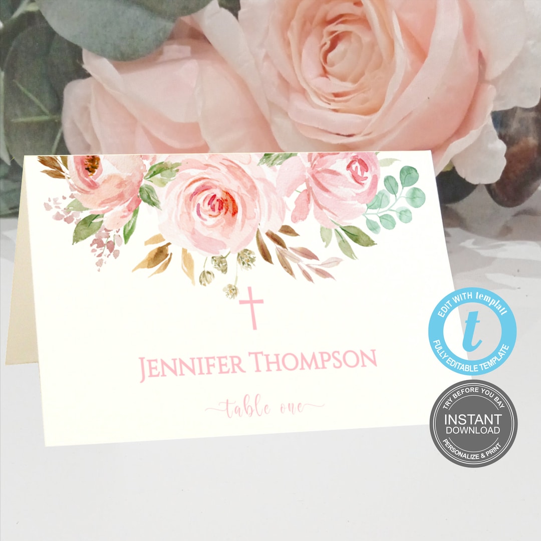 Baptism Place Card Template Baptism Name Tags Christening - Etsy