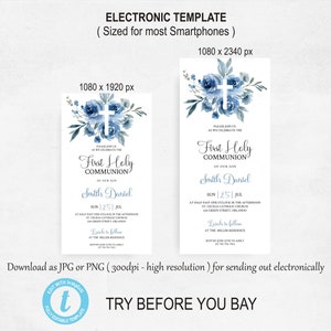 Digital First Communion Invitation Template, Christening Invite ...