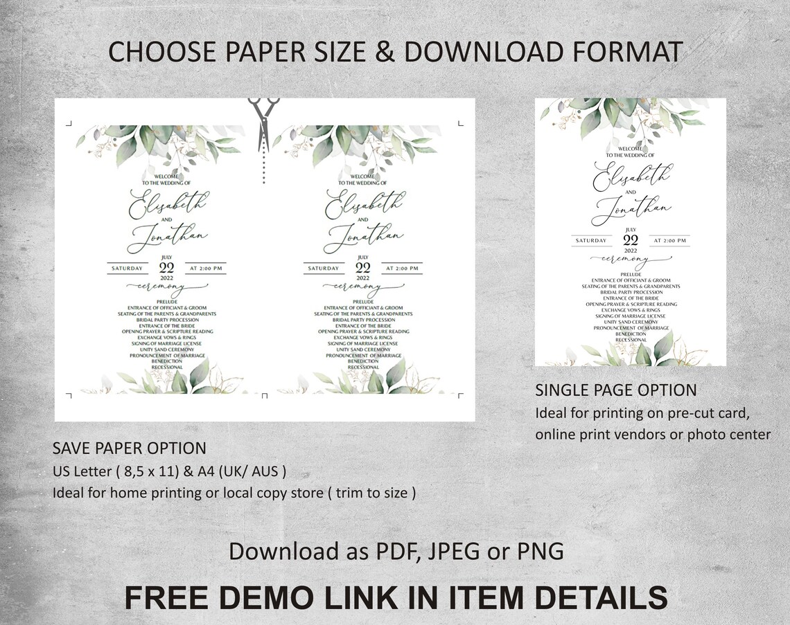 Wedding Programs Template Printable Ceremony Program - Etsy
