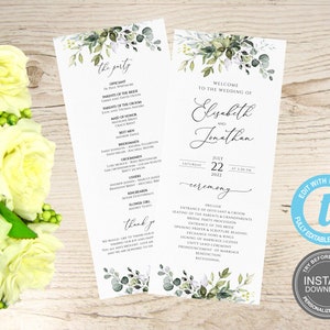 Greenery Wedding Program Template, Printable Ceremony Program ...