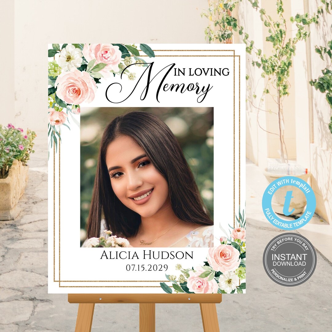 Memorial Sign, Editable Funeral Welcome Sign Template, Funeral Decor ...