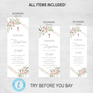 Baptism Bookmark Template, Instant Download, Editable Bookmark Keepsake ...