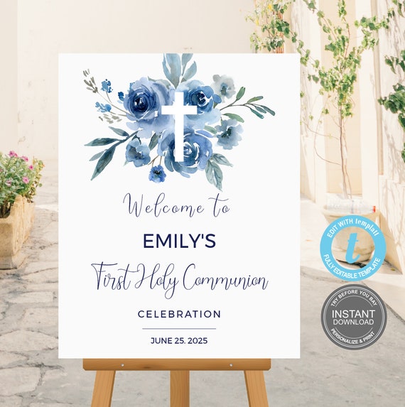 First Communion Welcome Sign Template Baptism Instant - Etsy