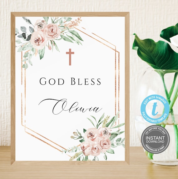 God Bless Sign Template Dusky Pink Floral Printable Pink - Etsy