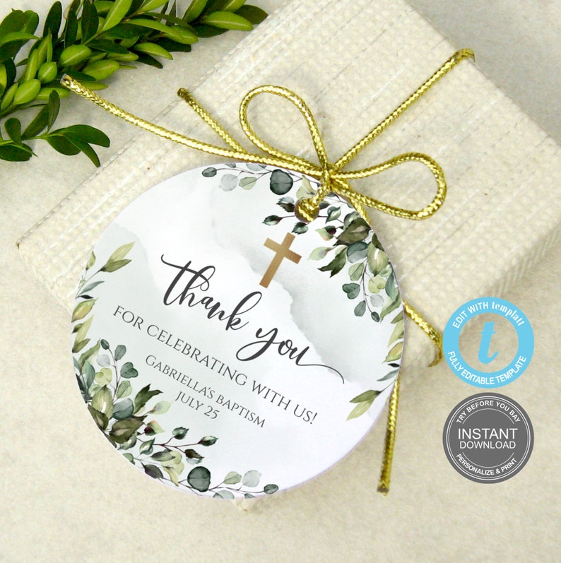 Baptism Thank You Tag Template Boho Christening Thank You - Etsy
