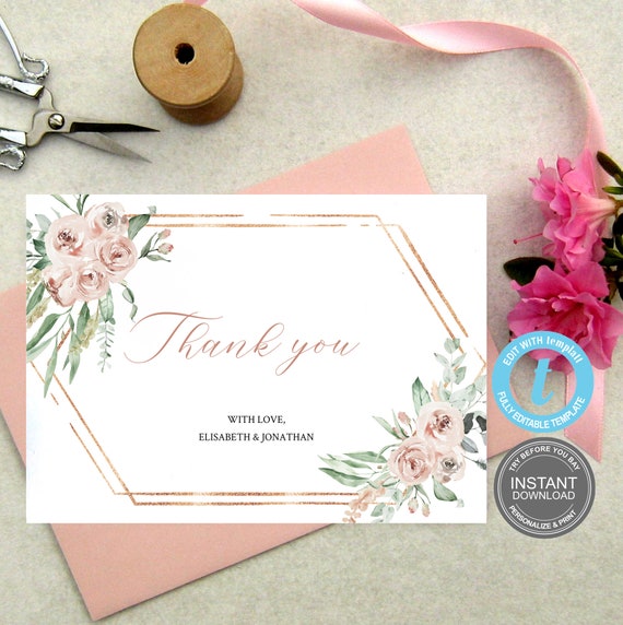 Thank You Card Template Printable Cards Editable Template - Etsy