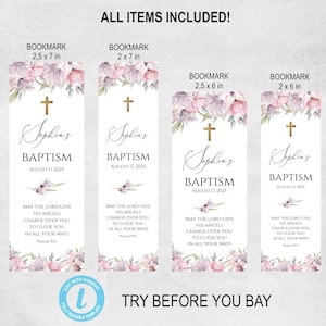 Baptism Bookmark Template, Instant Download, Editable Bookmark Keepsake ...