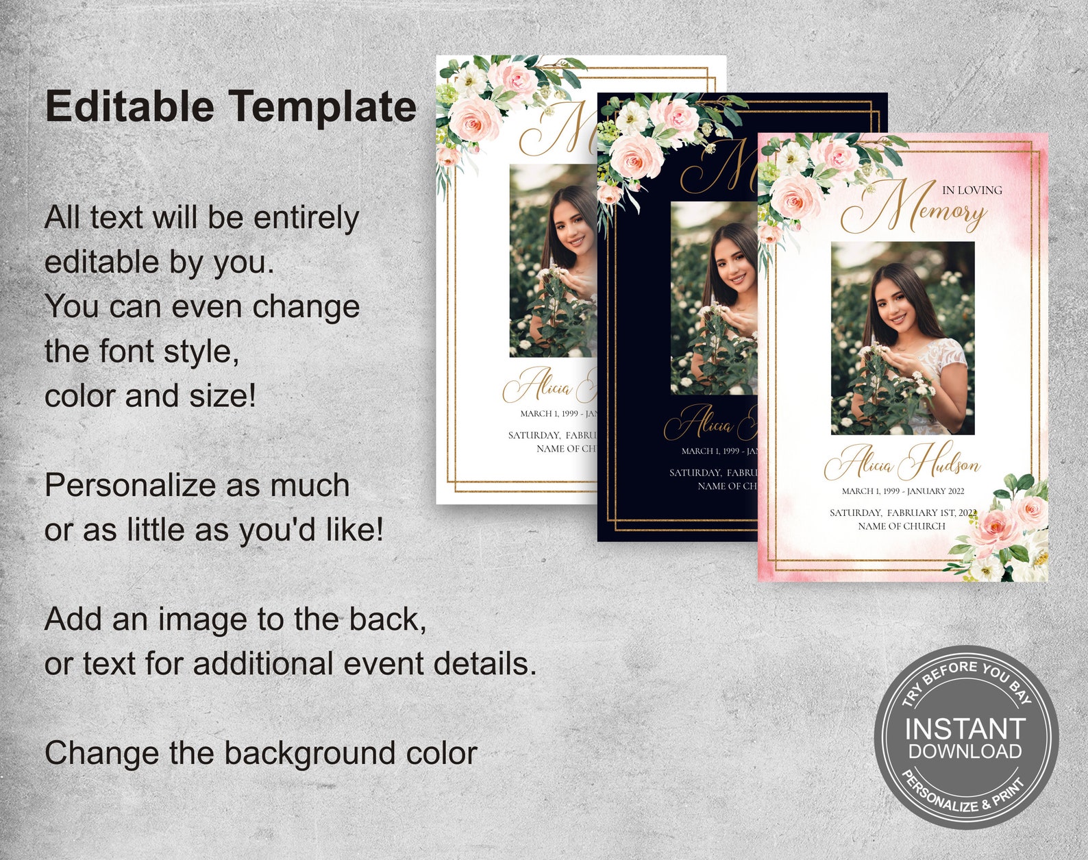 Funeral Program Template Floral Memorial Program Funeral - Etsy