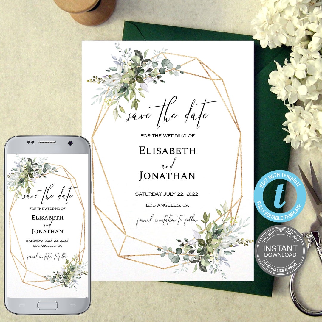 Save the Date Template, Electronic Invite, 2 Sizes 5x7