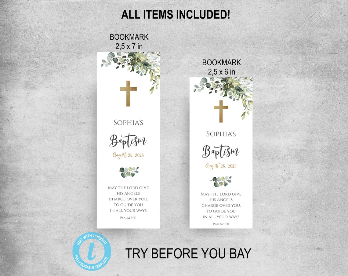 Baptism Bookmark Template First Communion Bookmark Editable - Etsy